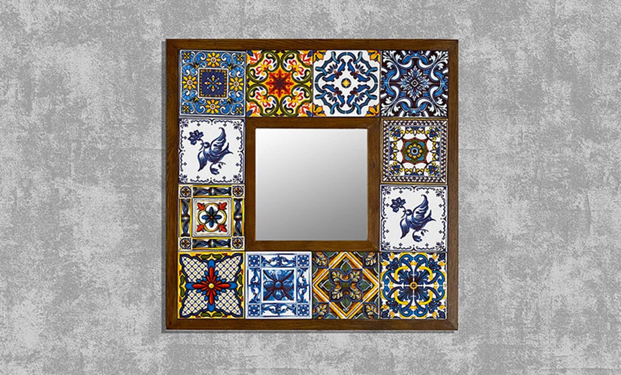 Ceramic Tiled Wooden Frame Mirror, Wall Decor, Wall Mirror, Ceramic ...