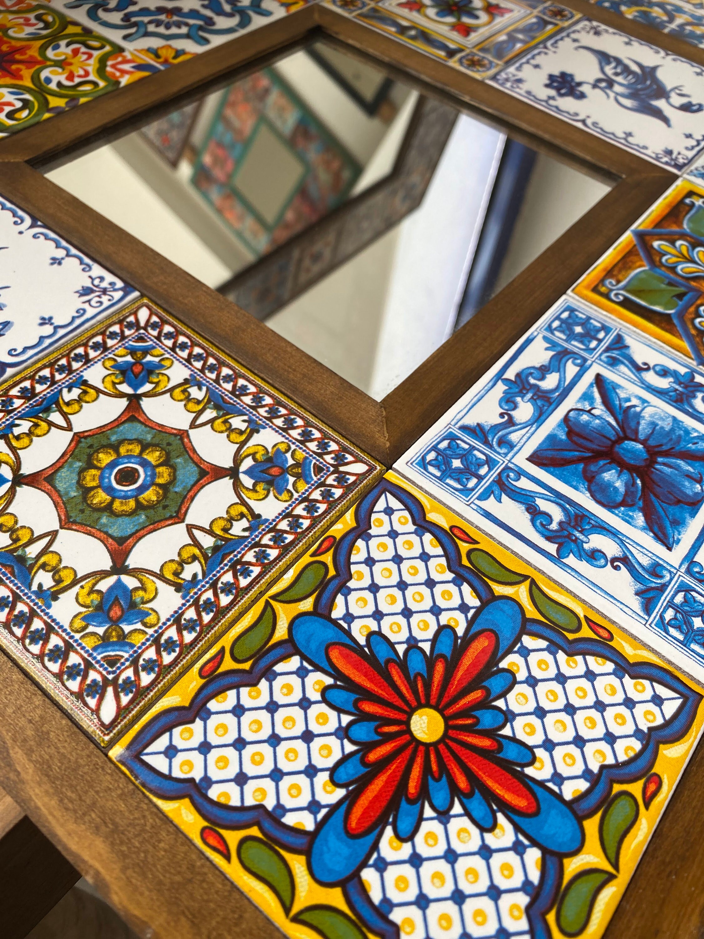 Ceramic Tiled Wooden Frame Mirror, Wall Decor, Wall Mirror, Ceramic ...