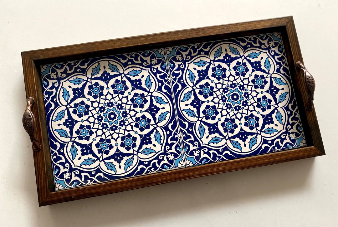 Decorative Tile Tray, Serving Wood Tray, Decorative Serving Tray ...