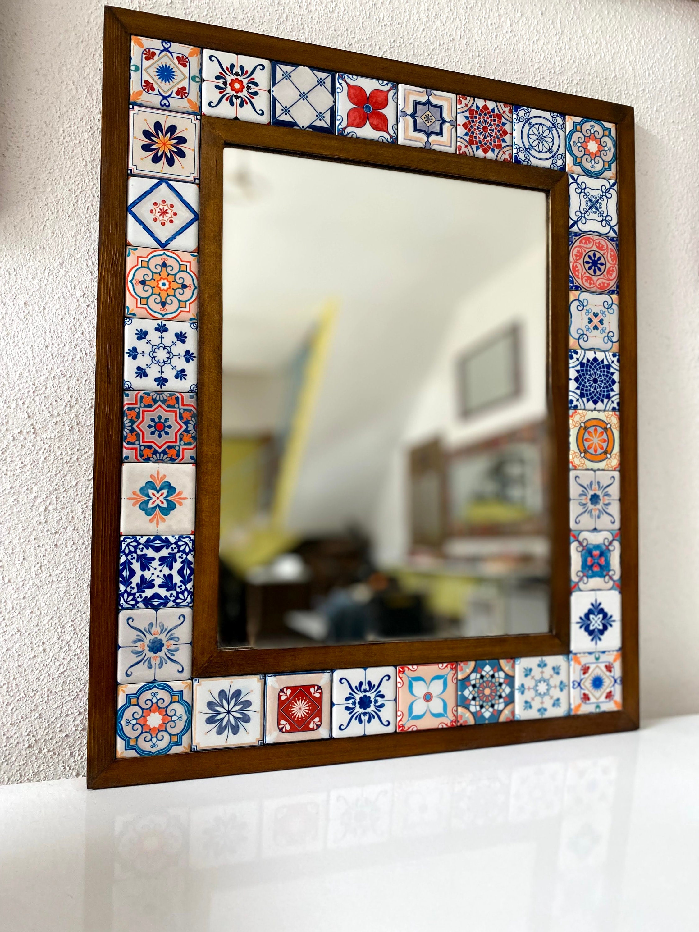 Talavera Mirror, Pattern Azulejos Portugal Tile, Mosaic Mirror, Spanish ...