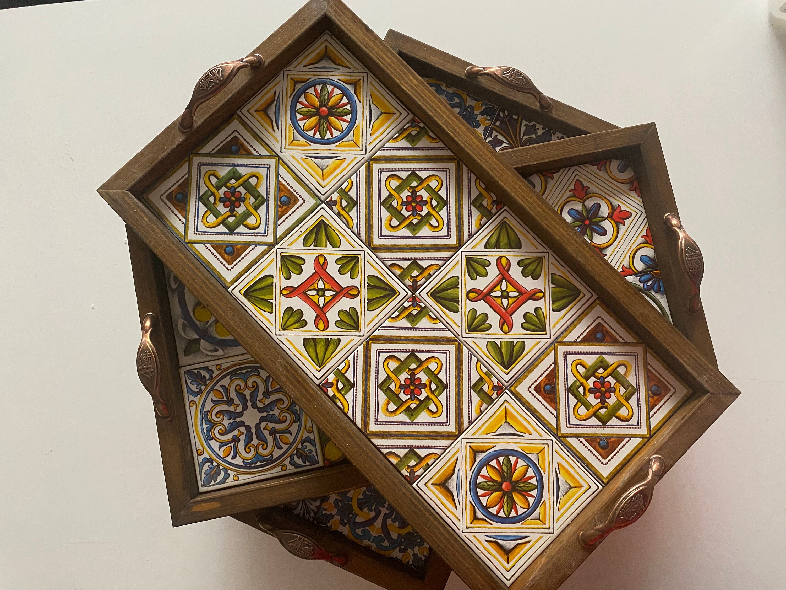 Decorative Tile Tray, Serving Wood Tray, Decorative Serving Tray ...