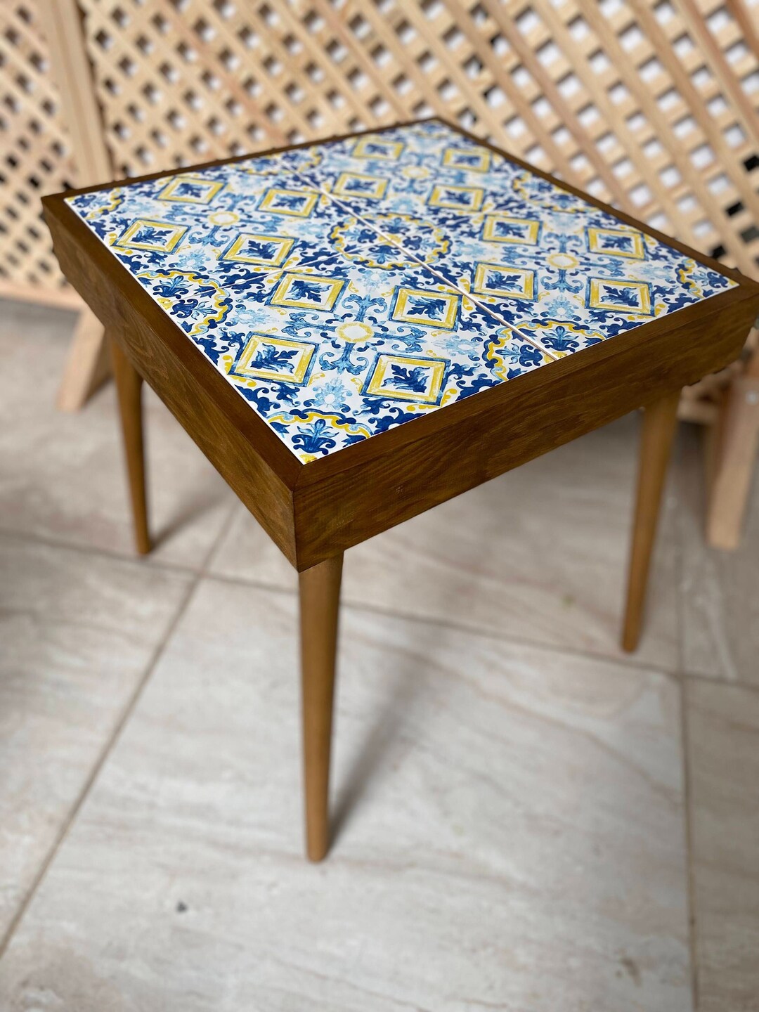 Wooden Tiled Coffee Table, Side Corner Table, Living Room Table, Retro ...