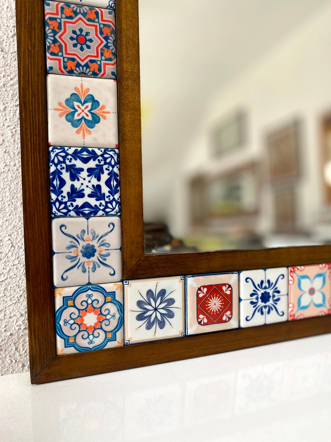 Talavera Mirror, Pattern Azulejos Portugal Tile, Mosaic Mirror, Spanish ...