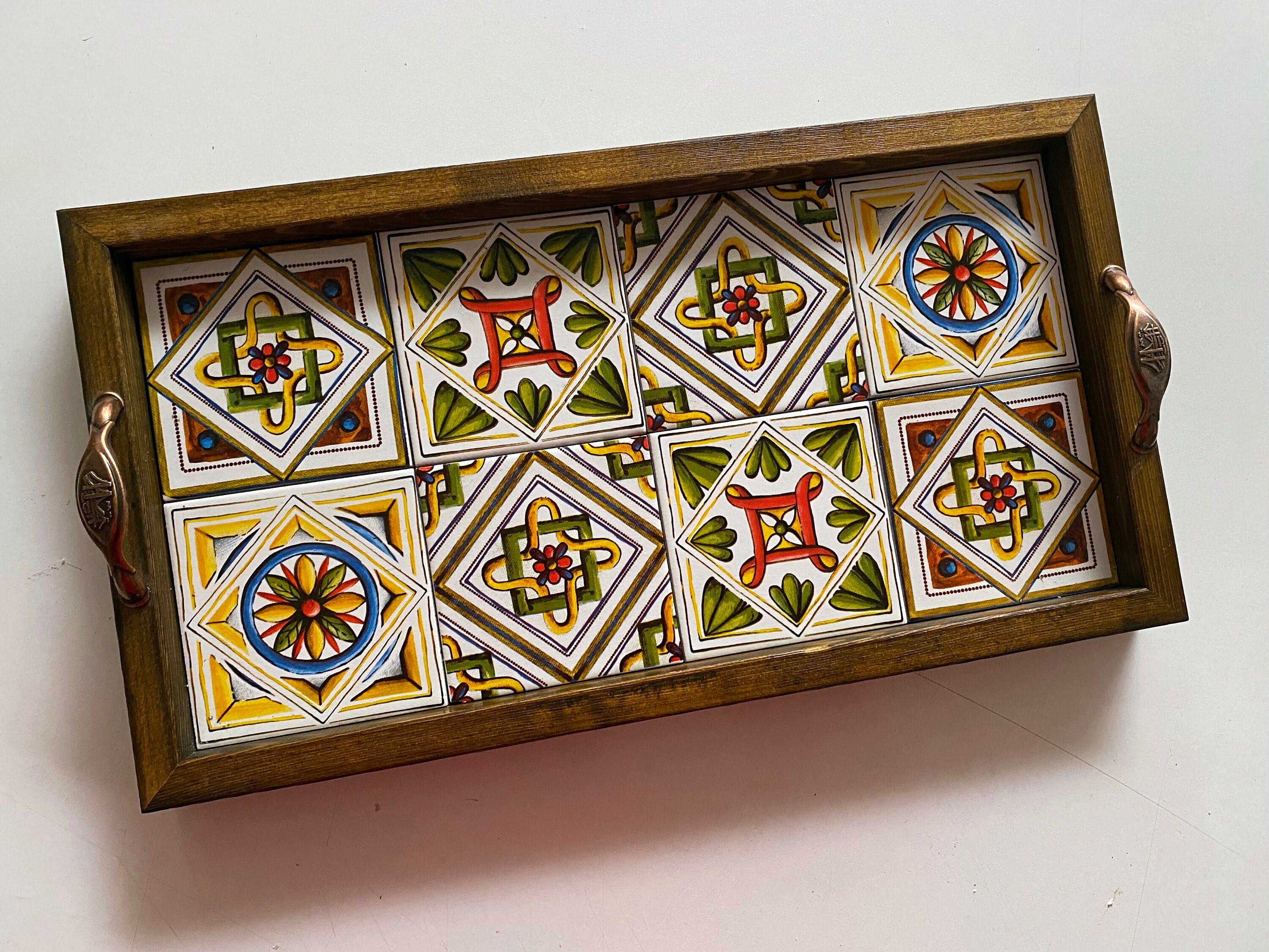 Decorative Tile Tray, Serving Wood Tray, Decorative Serving Tray ...