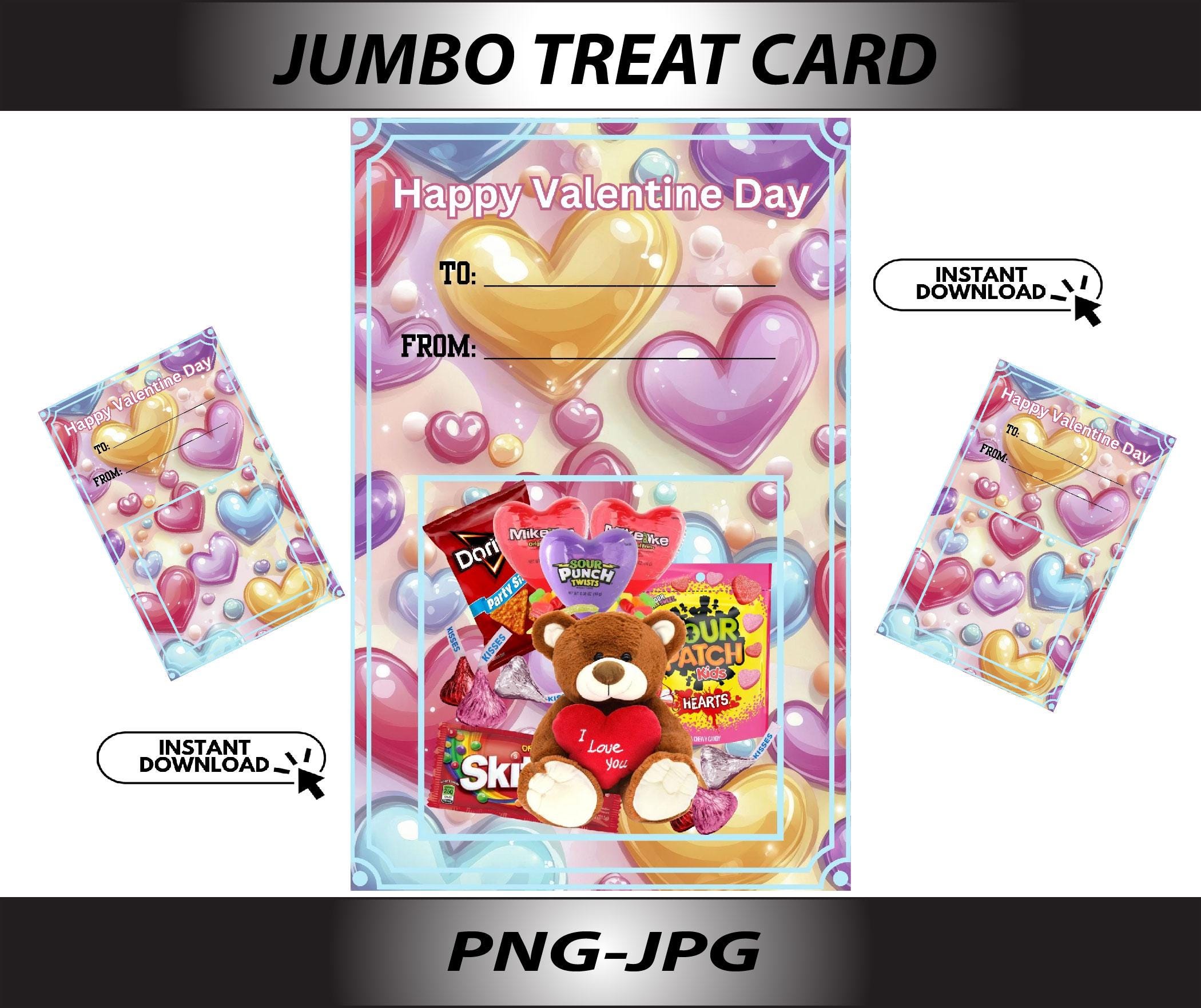 Jump Valentine Day Treat Card, DIY Printable Treat Card, Hearts Gift ...
