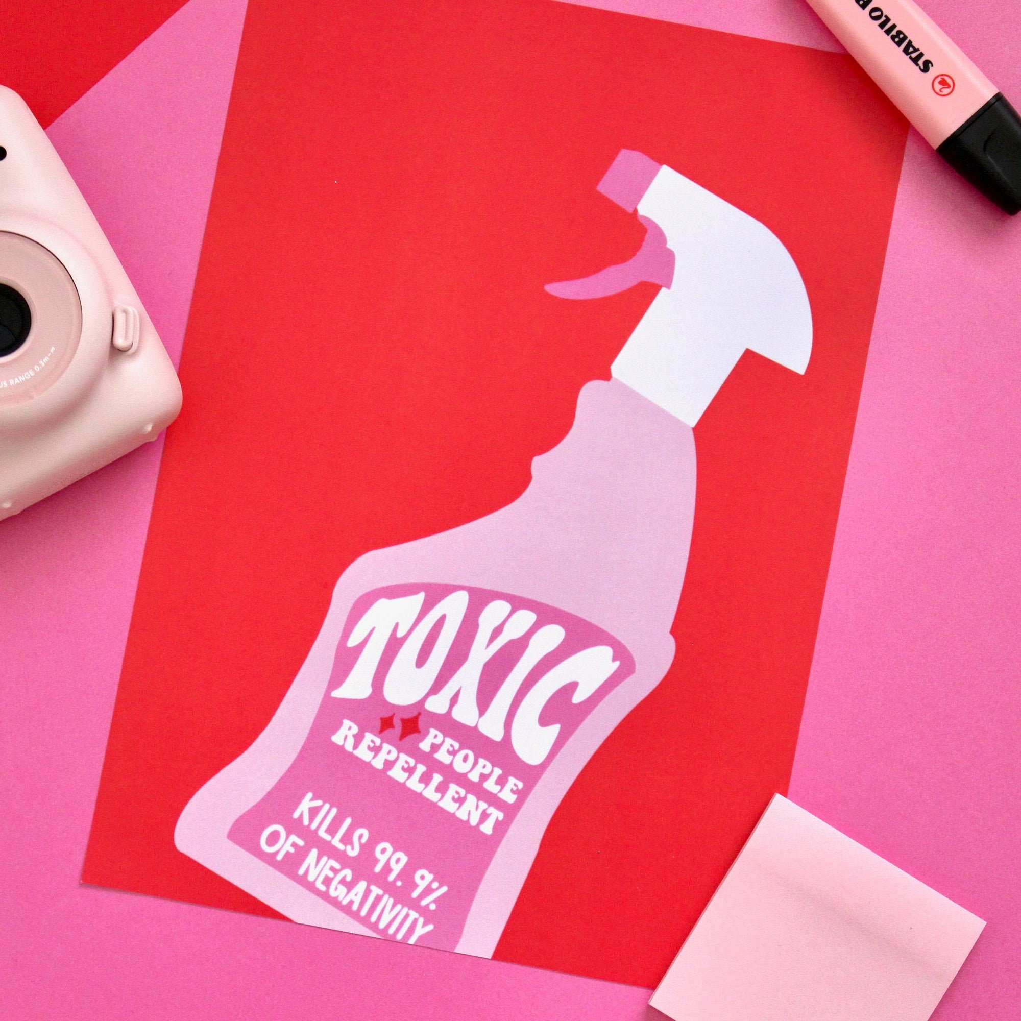 Toxic People Repellent A4 Matte Print Pink Positivity Self | Etsy