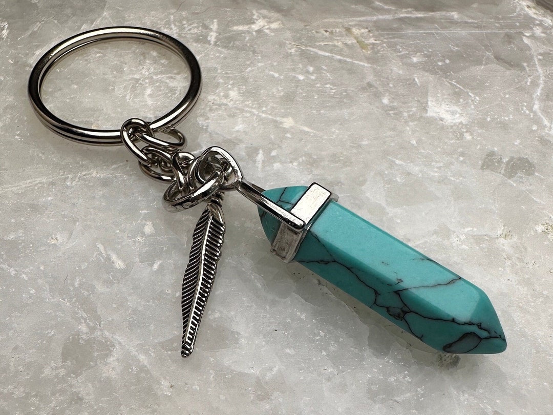 Turquoise Feather Key Ring Keychain - Etsy