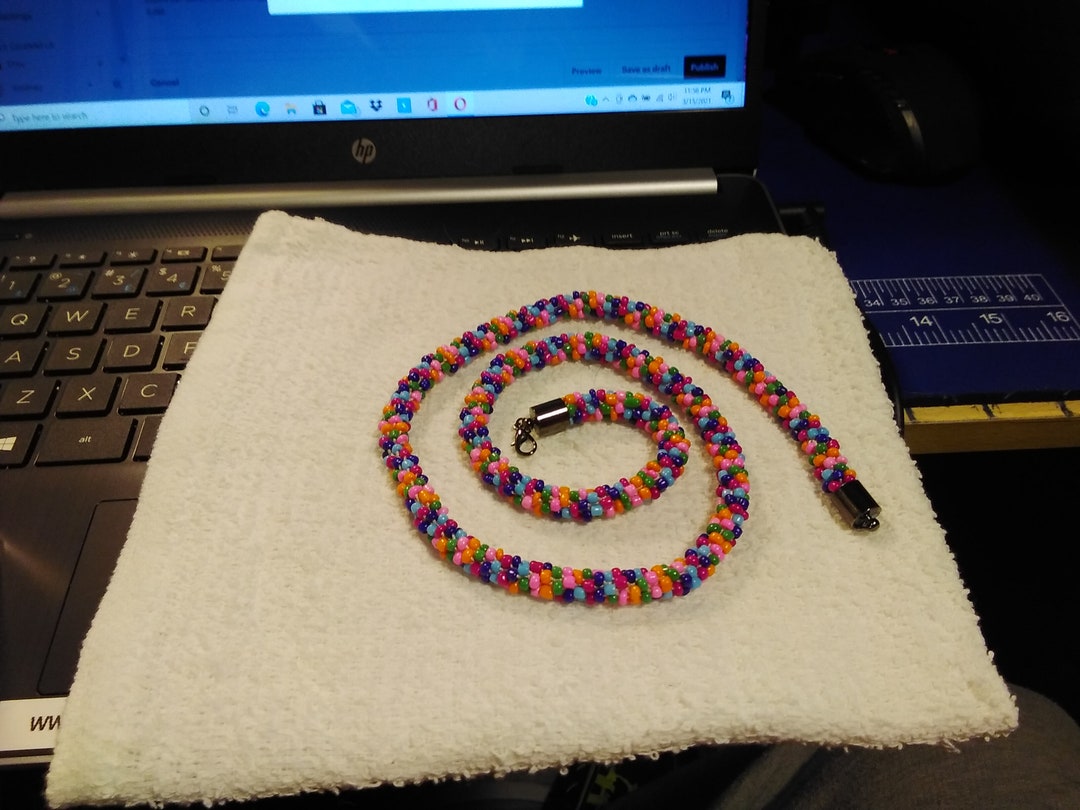 Hand Crocheted 20 Inch Glass Bead Rope Multi-colored Necklace J015 - Etsy