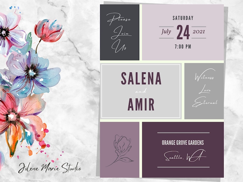 Purple and Gray Modern/geometric Wedding Invitation Set W/ RSVP - I ...