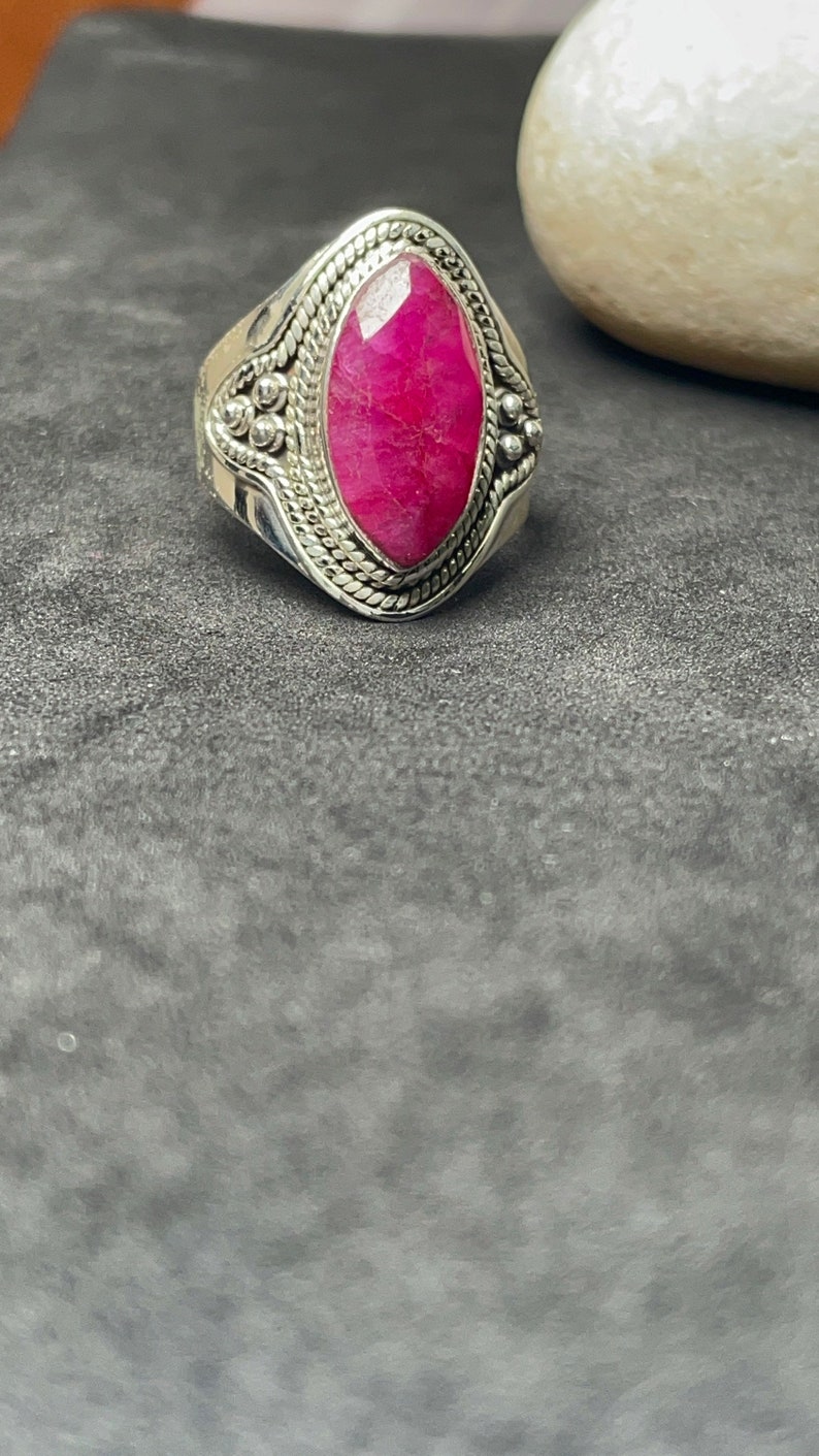 Indian Ruby Ring, Ruby Gemstone Jewelry, 925 Sterling Silver Ring ...