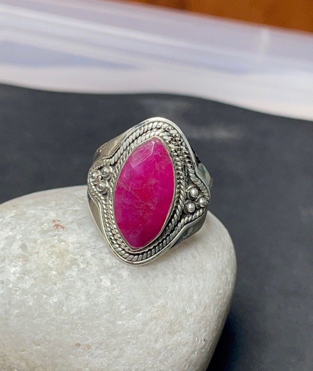 Indian Ruby Ring, Ruby Gemstone Jewelry, 925 Sterling Silver Ring ...