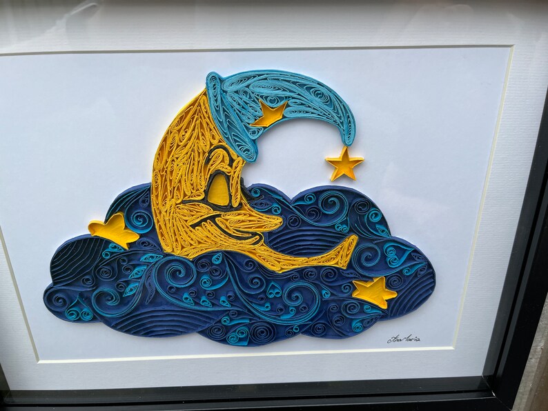 Quilling Sleeping Moon Wall Art Framed Home Decor Handmade - Etsy
