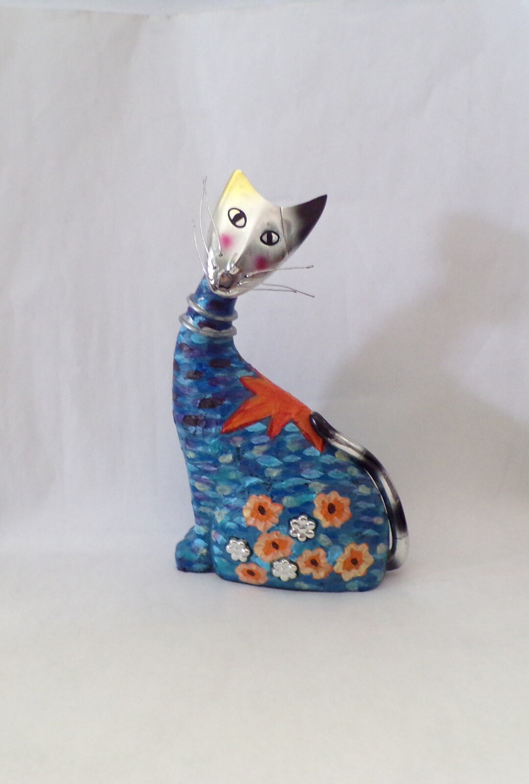 Hand Painted Cat, MCM Design, Plastic Cast With Metal Whiskers. - Etsy