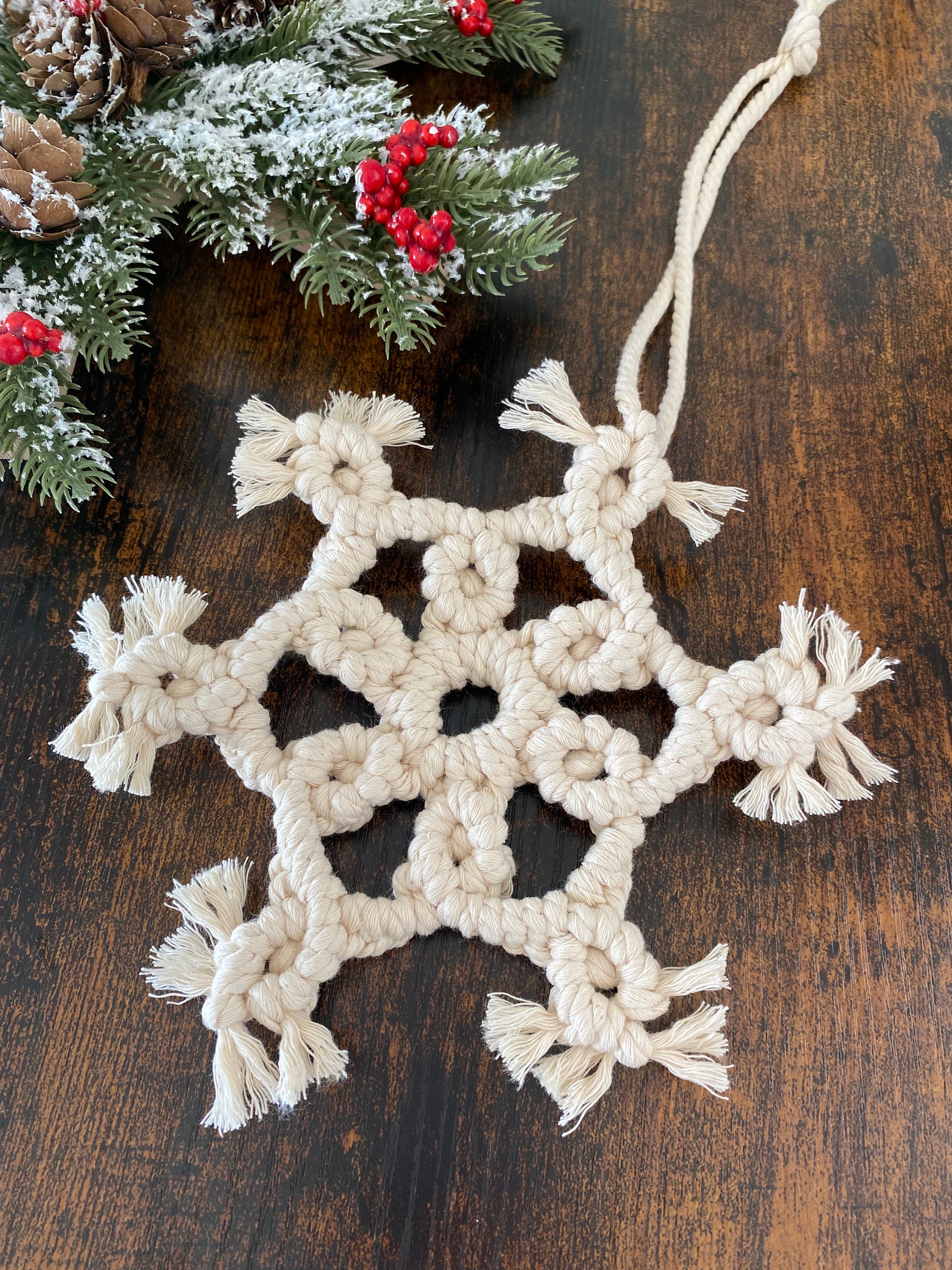 Macrame Christmas Snowflake Tree Ornament Boho Decoration - Etsy