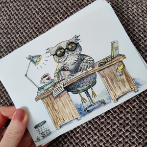 Workaholic Owl Postcard Office Humor Late Hours Co-worker Card ...