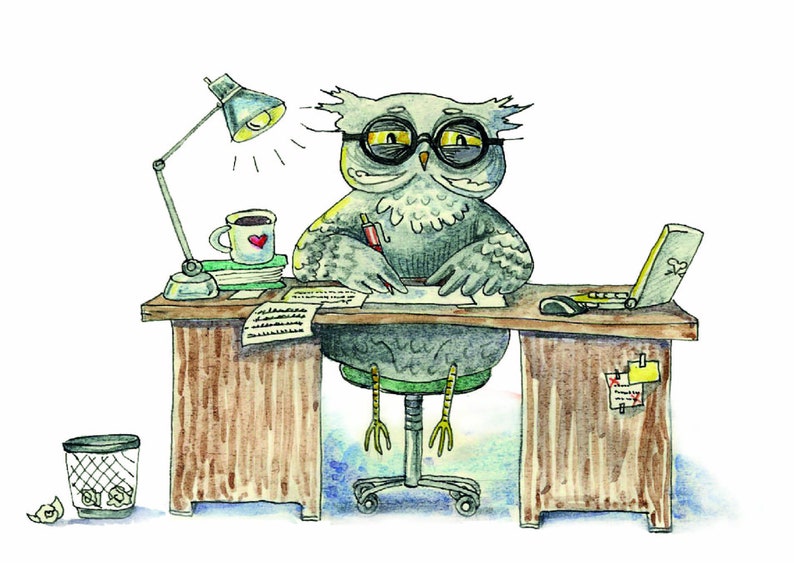 Workaholic Owl Postcard Office Humor Late Hours Co-worker Card ...