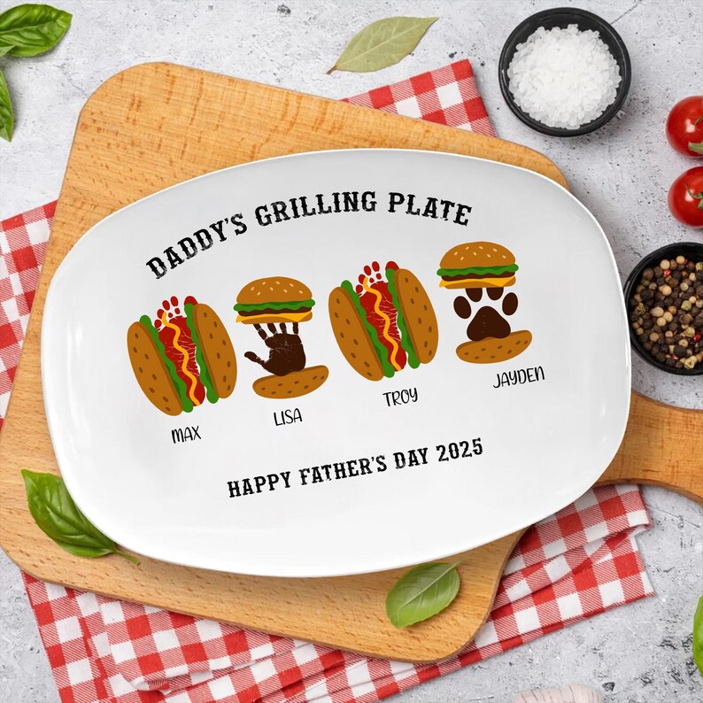 Personalized Handprint Grilling Plate for Dad – Custom Father’s Day ...