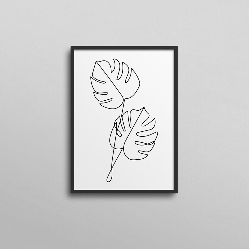 Monstera One Line Drawing Printable Wall Art Simple Botanical - Etsy