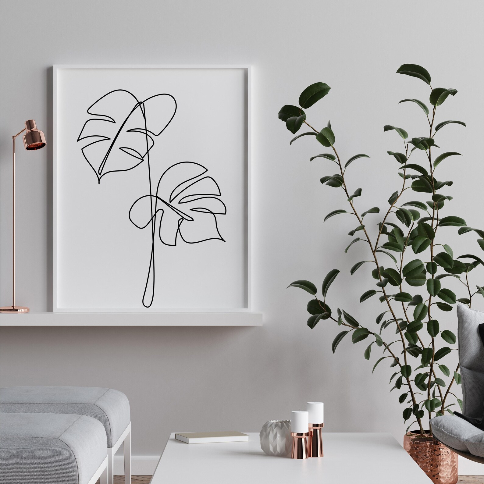 Monstera One Line Drawing Printable Wall Art, Simple Botanical Wall ...