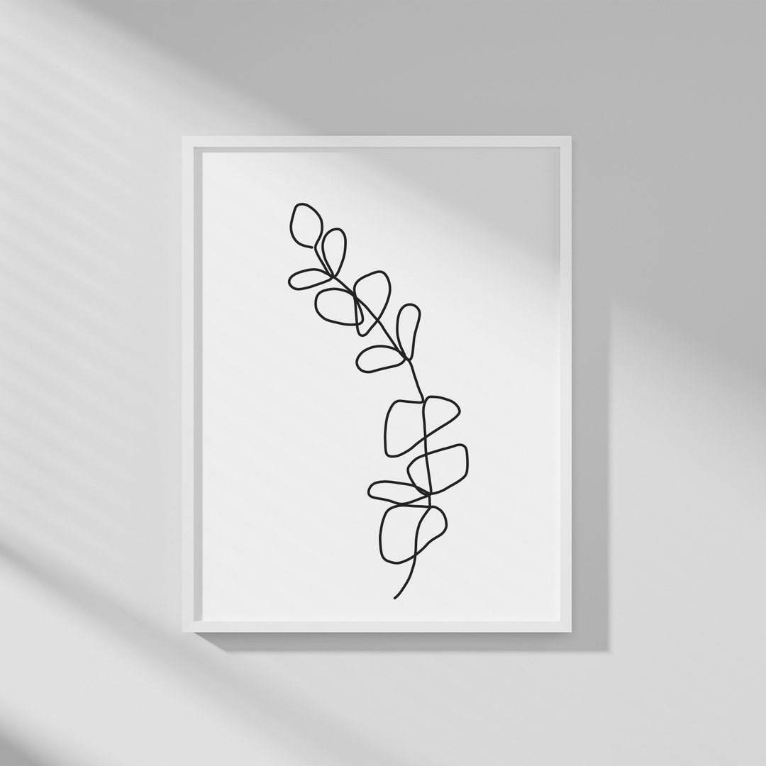 Eucalyptus One Line Drawing Printable Wall Art, Simple Botanical Wall ...