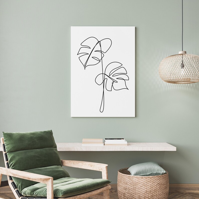 Monstera One Line Drawing Printable Wall Art Simple Botanical - Etsy