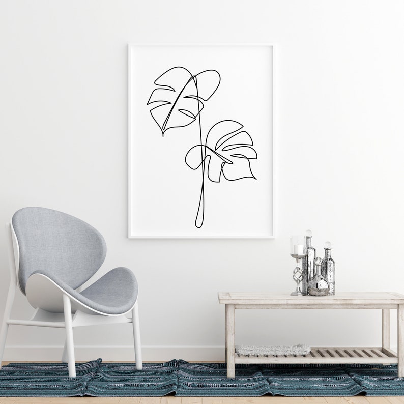Monstera One Line Drawing Printable Wall Art Simple Botanical - Etsy