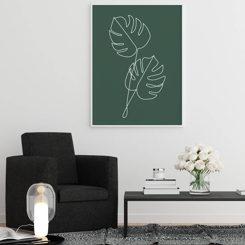Monstera One Line Drawing Printable Wall Art, Simple Botanical Wall ...