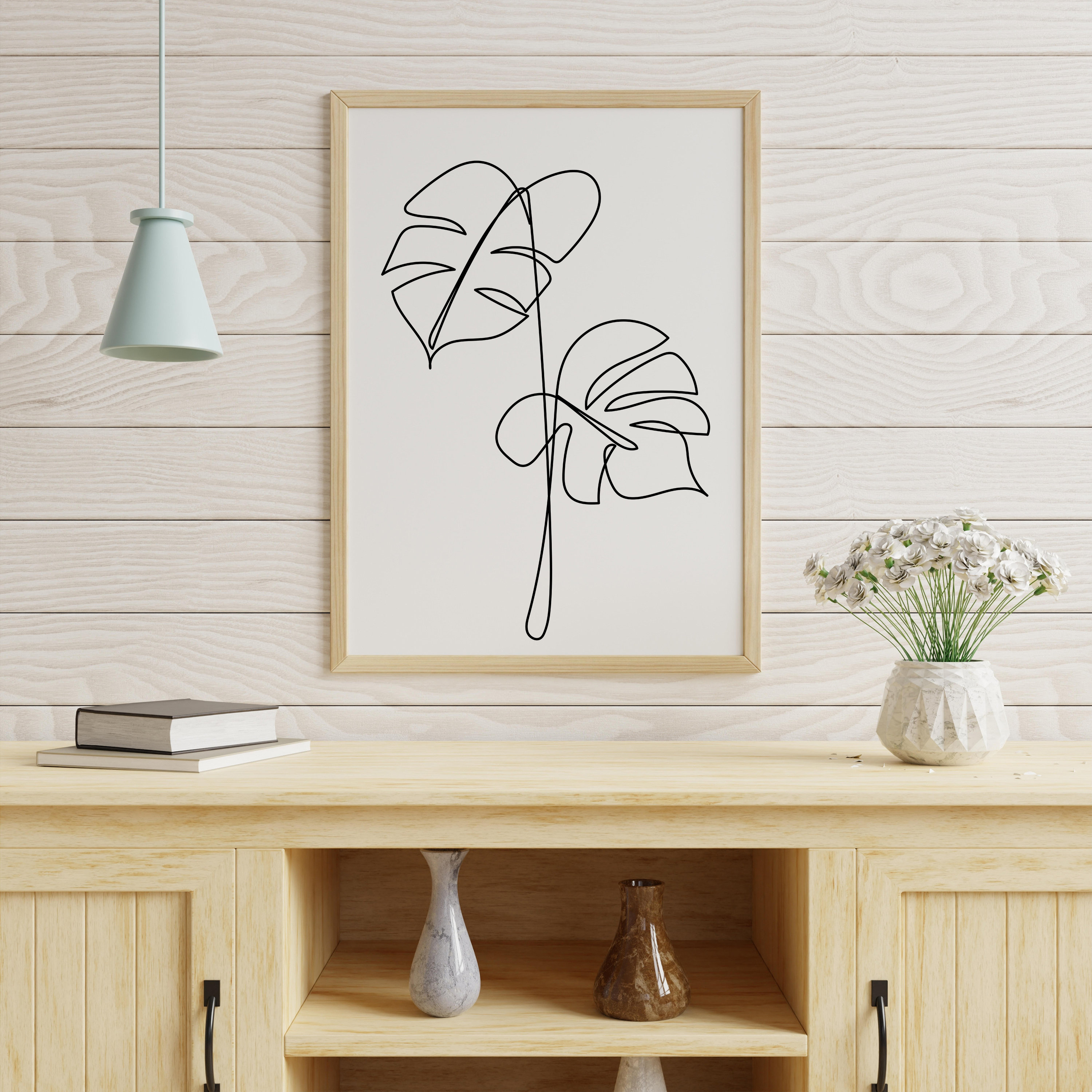 Monstera One Line Drawing Printable Wall Art, Simple Botanical Wall ...
