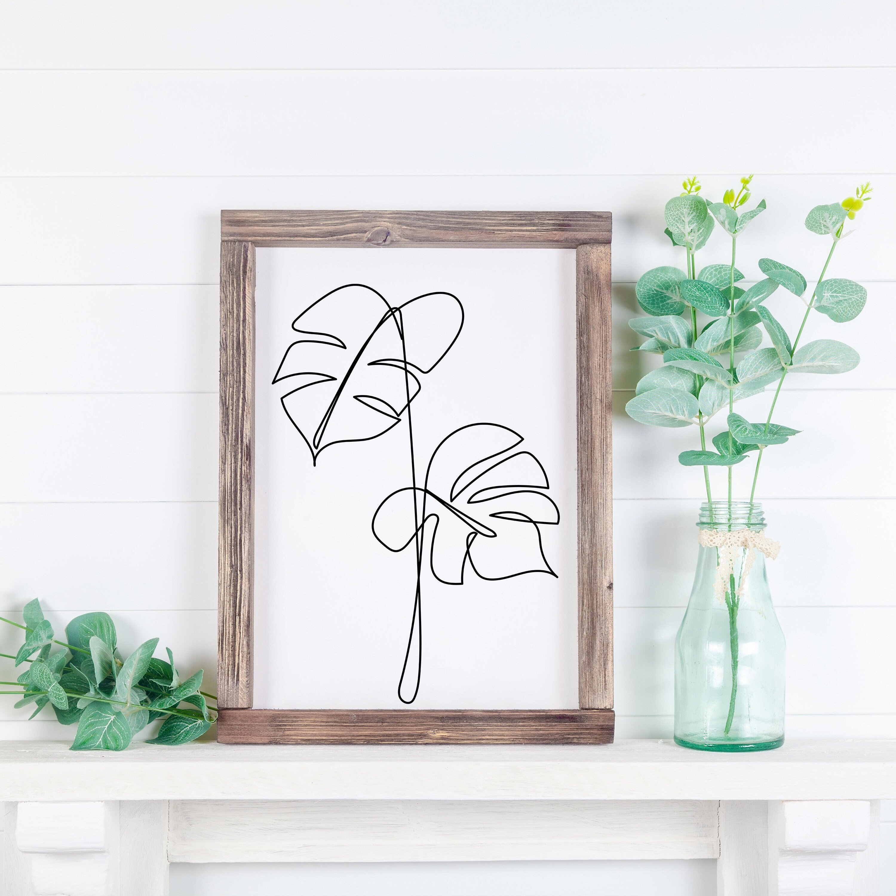 Monstera One Line Drawing Printable Wall Art Simple Botanical - Etsy