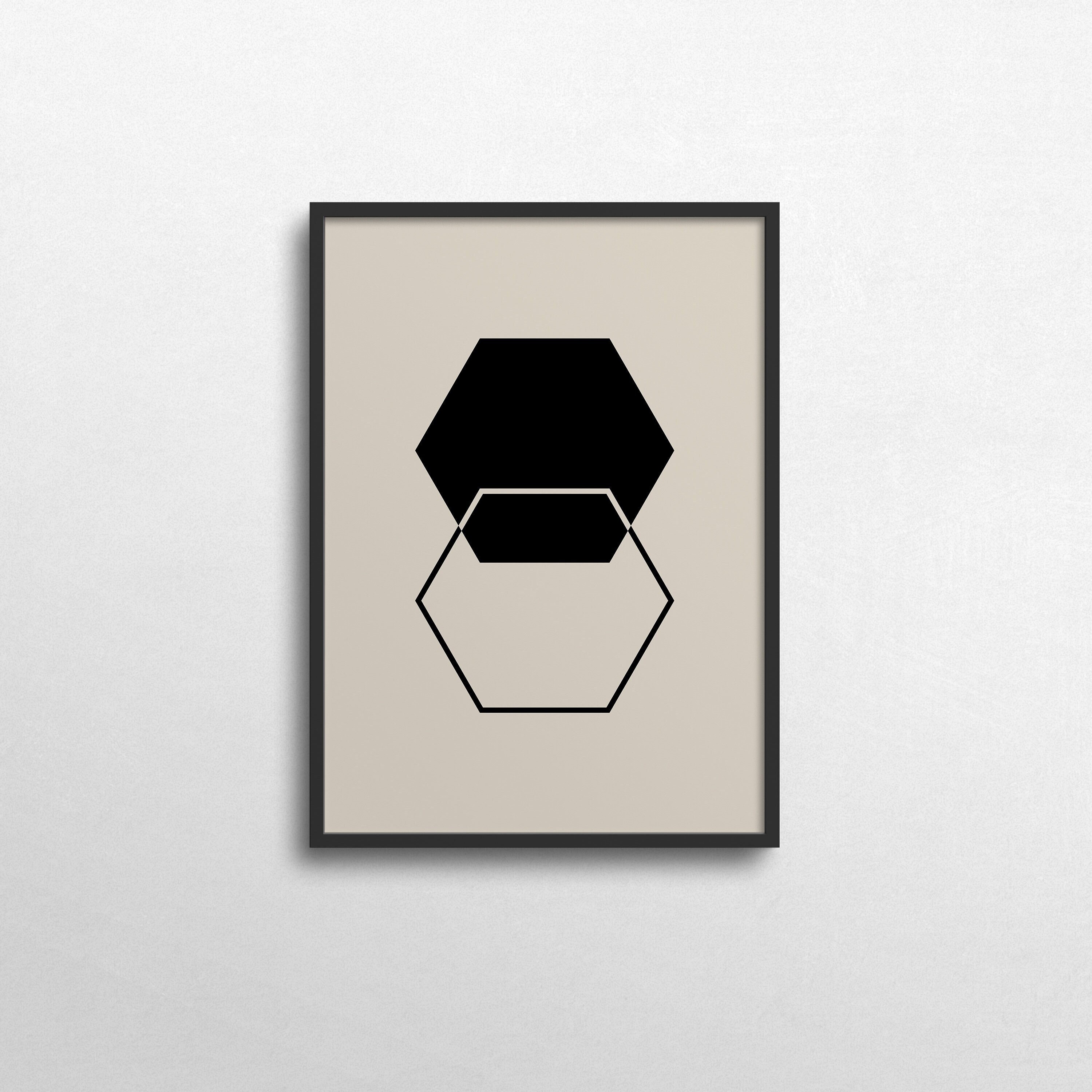Double Hexagon Abstract Printable Wall Art, Black and Beige Modern Art ...