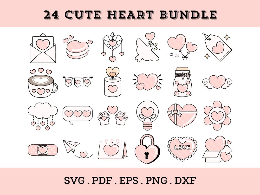 Cute Heart SVG Bundle, Pink Heart Icons, Clipart Vector Png, Eps, Pdf ...