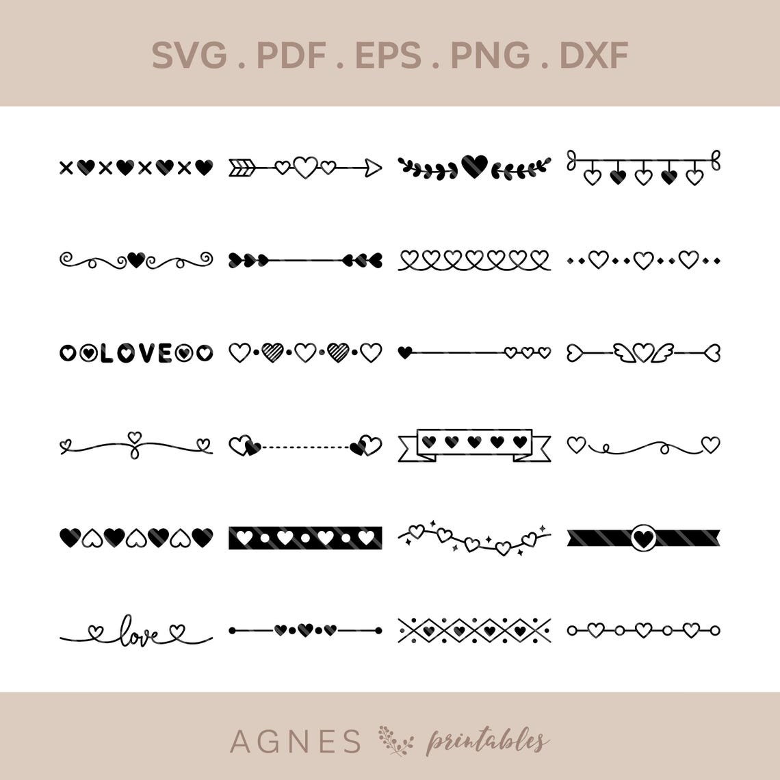 Heart Text Dividers SVG, Heart Border Svg Bundle, Wedding Divider SVG ...