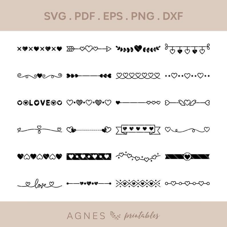Heart Text Dividers SVG, Heart Border Svg Bundle, Wedding Divider SVG ...