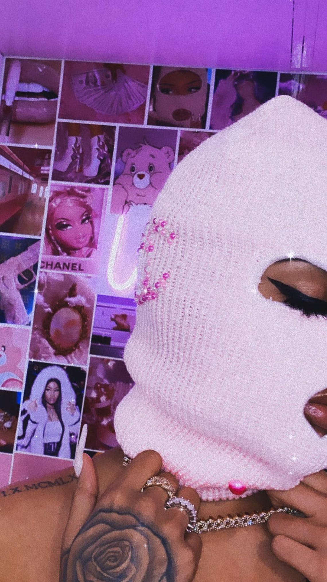 Rhinestone 3 Hole Ski Mask | Knitted Balaclava | Wooly Hat | Winter ...