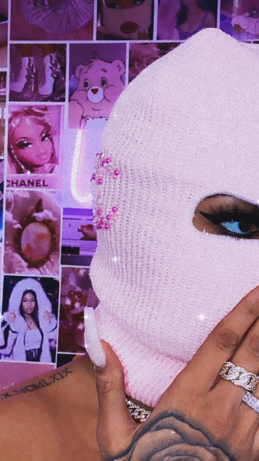 Rhinestone 3 Hole Ski Mask | Knitted Balaclava | Wooly Hat | Winter ...