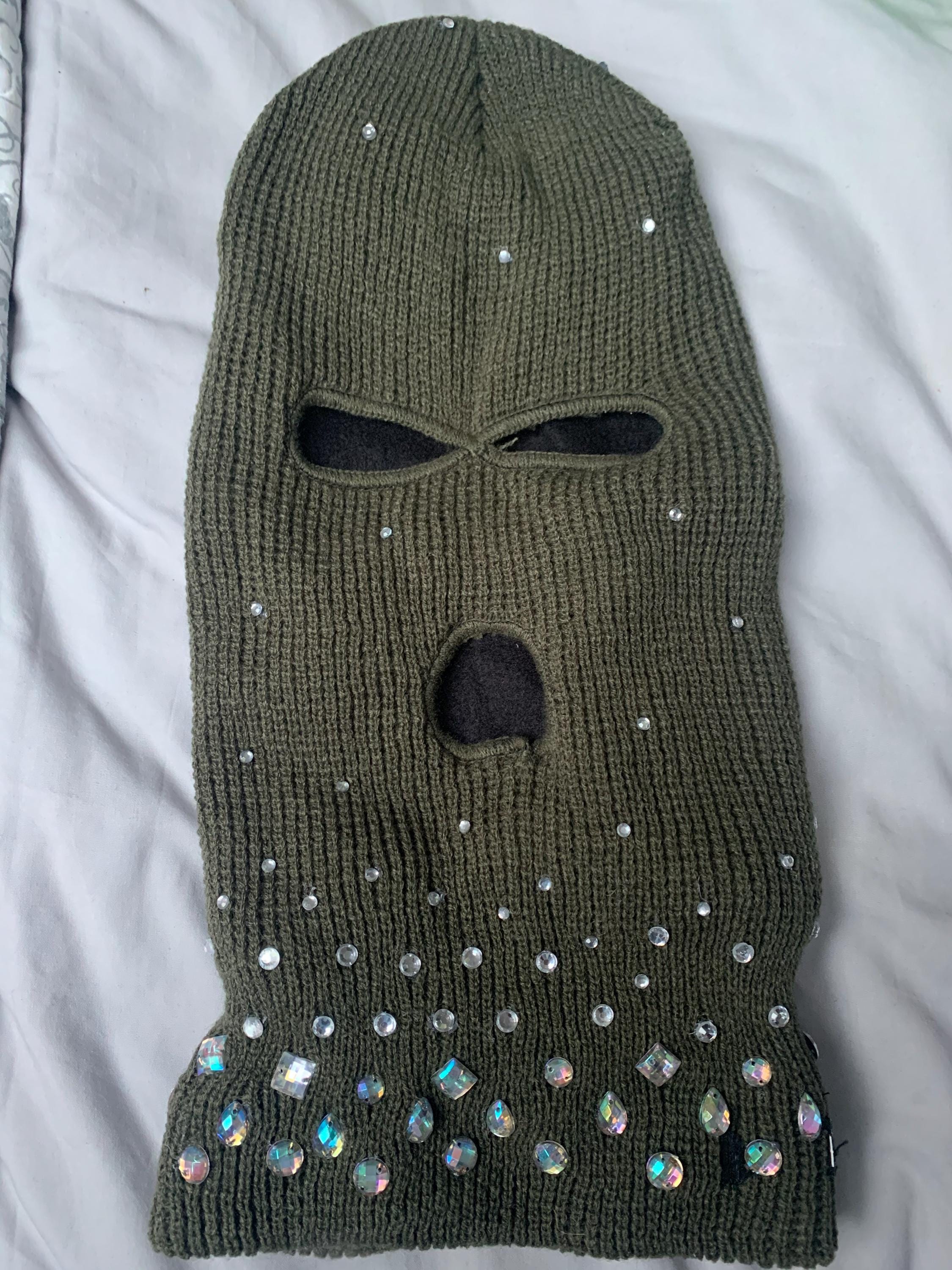 Rhinestone 3 Hole Ski Mask | Knitted Balaclava | Wooly Hat | Winter ...