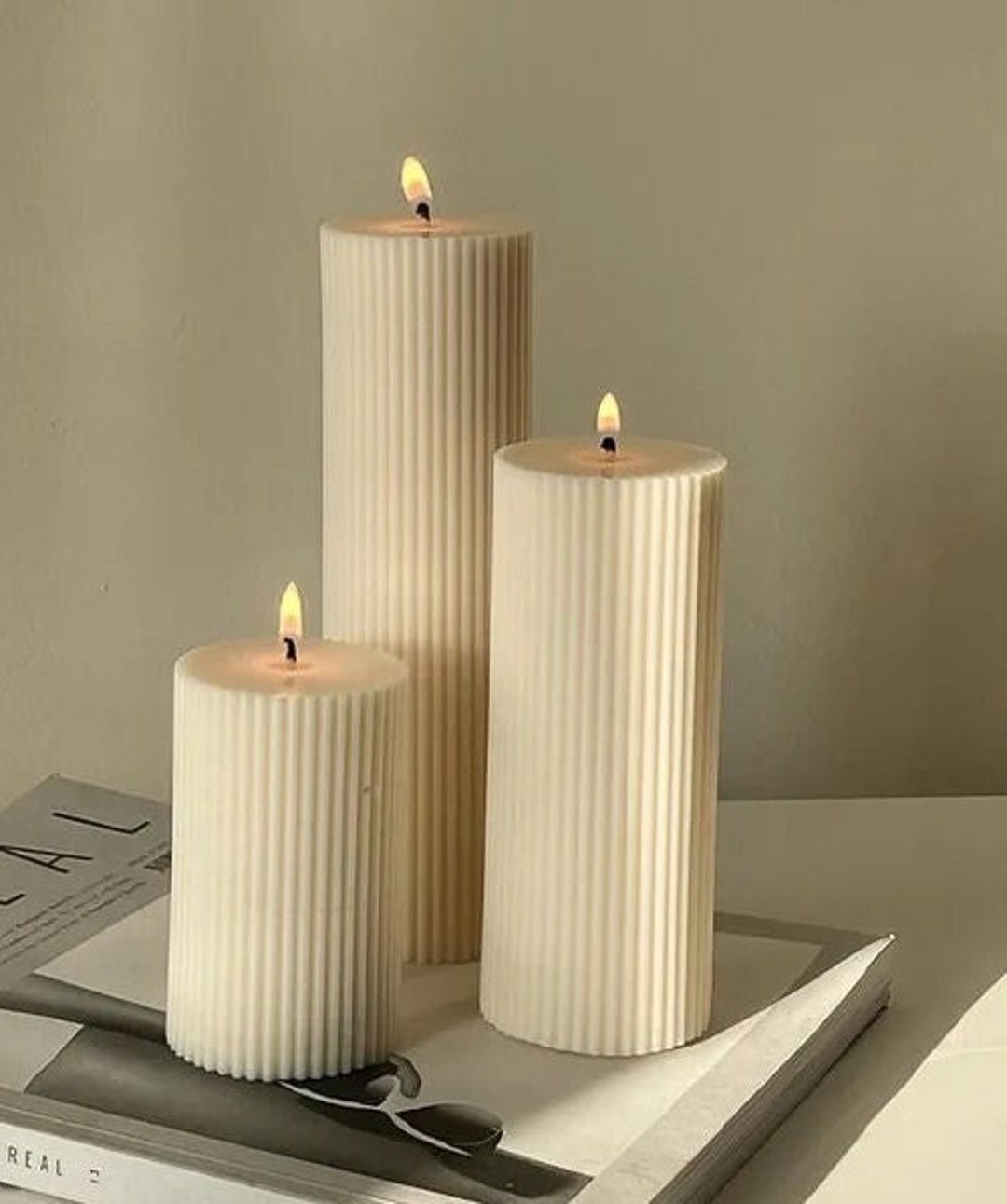 Large Ribbed Thick Pillar Candles/decorative Candles/anniversary - Etsy