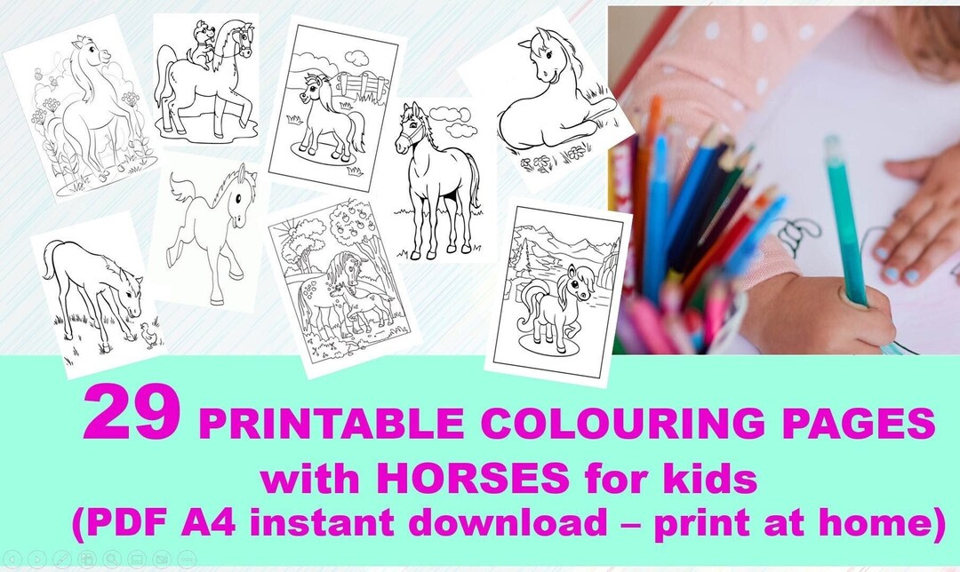 Printable Colouring 29 Pages With Horses for Toddlers PDF A4 Instant ...