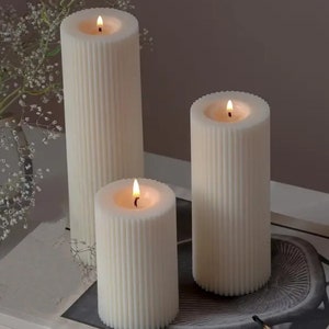 Large Ribbed Thick Pillar Candles/decorative Candles/anniversary - Etsy