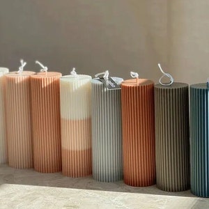 Large Ribbed Thick Pillar Candles/decorative Candles/anniversary - Etsy