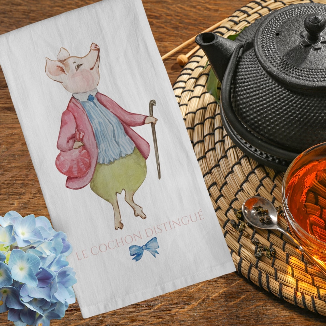 Vintage "the Distinguished Pig" Cotton Flour Sack Towel, French Tea ...
