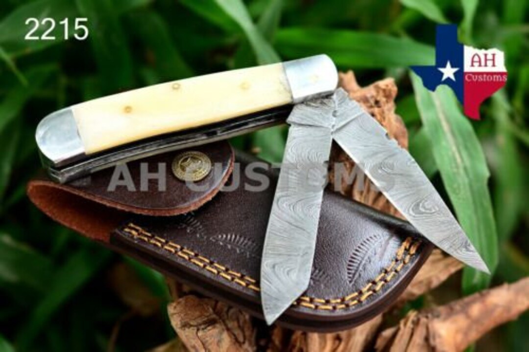 Handmade Damascus Trapper Pocket Knife Everyday Carry Knife Birthday ...
