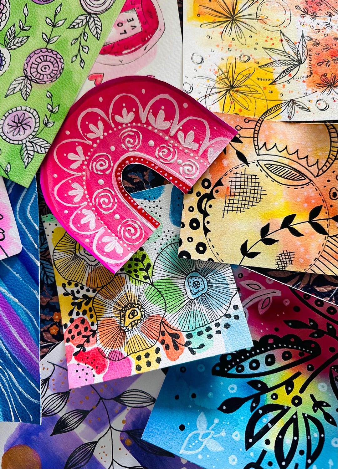 Handpainted Mixed Media Fodder Project Scraps,30 Pcs Colorful Painted ...