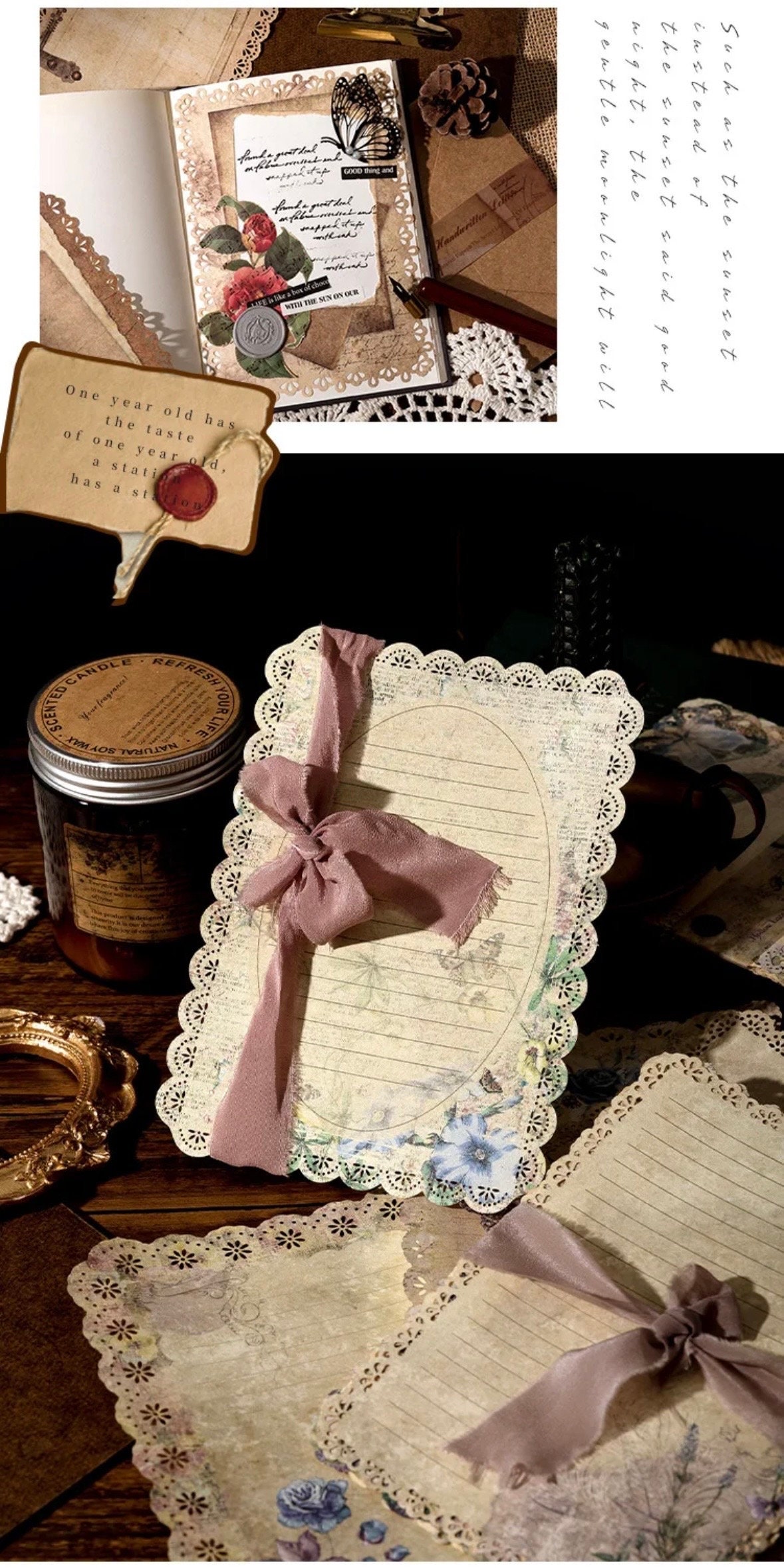 Vintage Inspired Stationery With Lace Style Deatils, Ephemera Set for ...