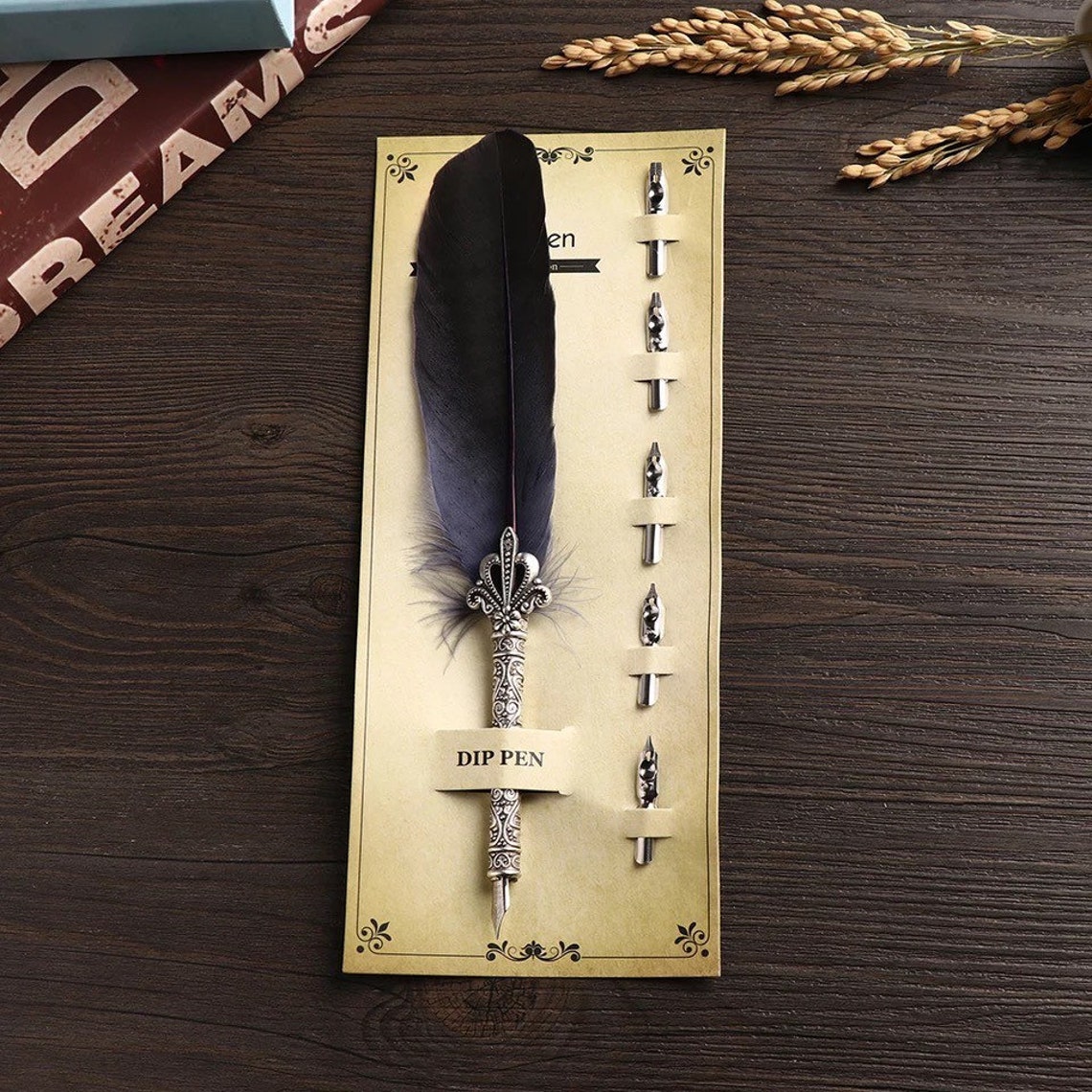 Vintage Quill Feather Dip Pen,antique Style Calligraphy Pen Set,retro ...