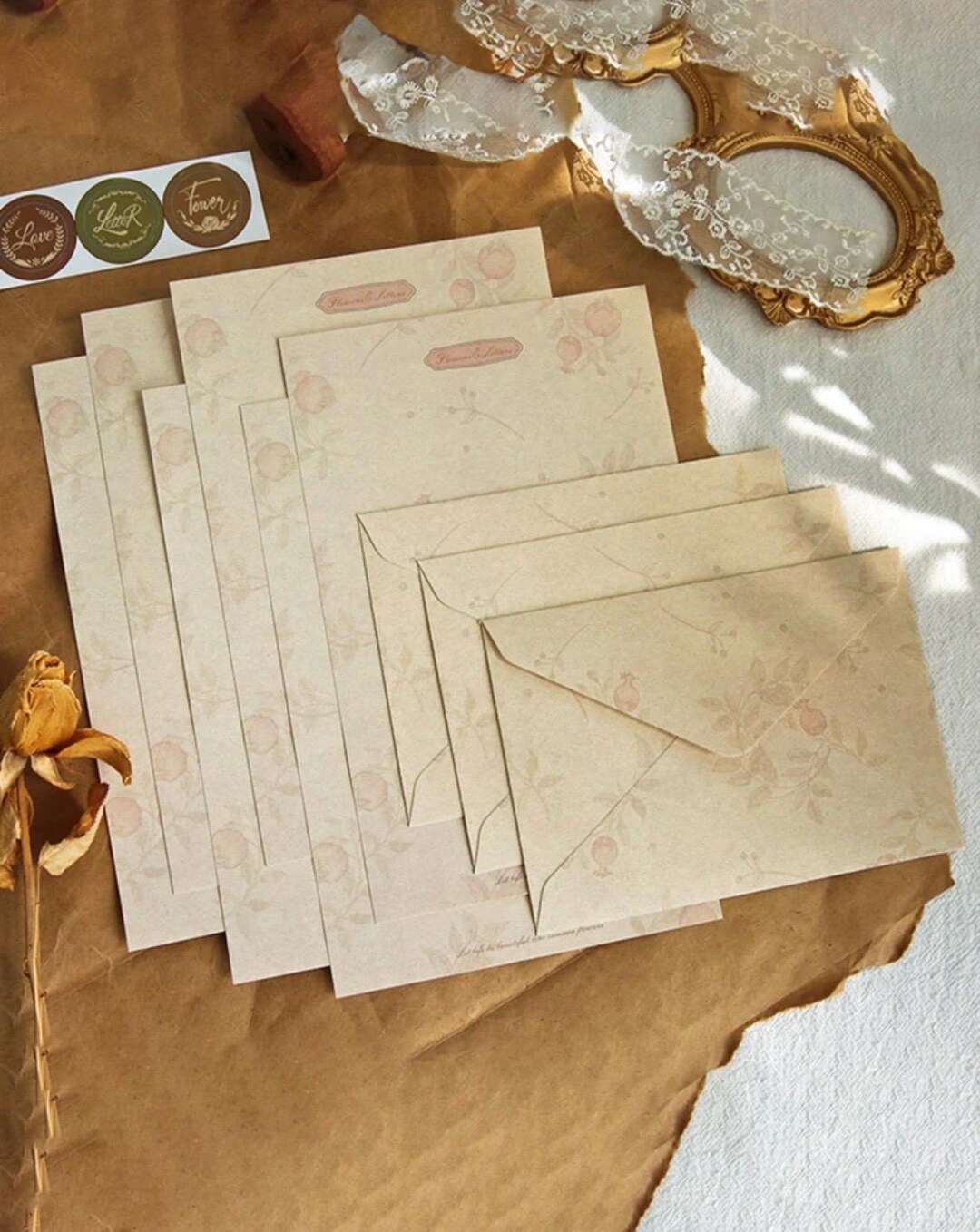 Vintage Style Letter Writing Set With Envelopes,12 Pcs Romantic Letter ...