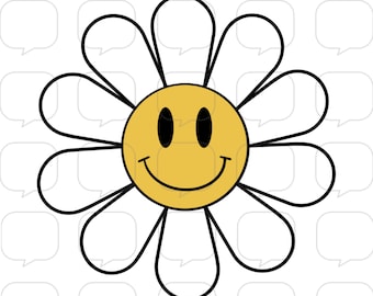 Cute Smiley Face Flower Retro SVG PNG JPEG - Etsy