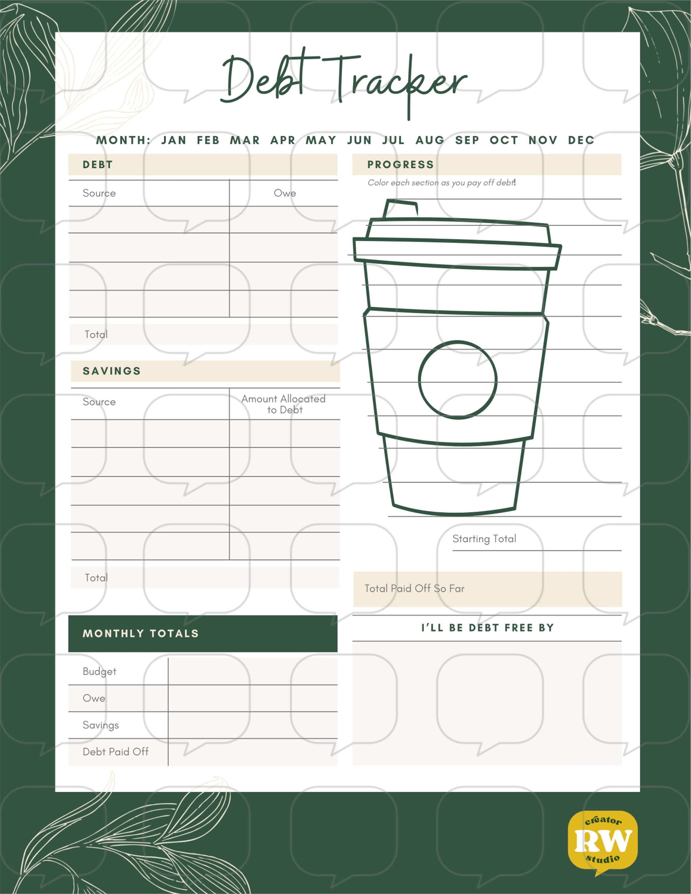 Monthly Budget Planner + Debt Tracker - Planner Sheet Pack - Digital ...