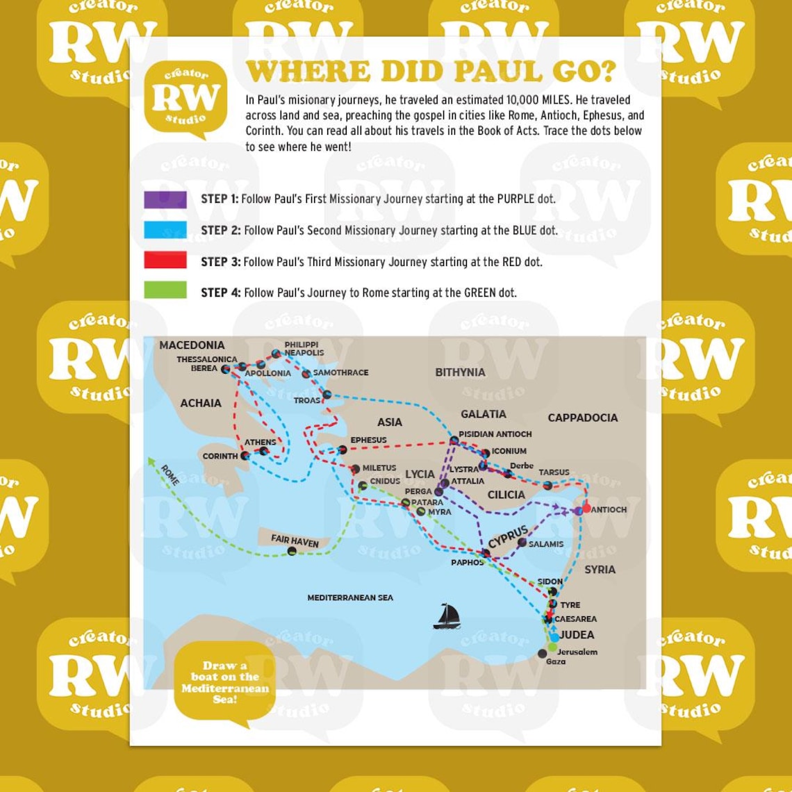 Paul's Missionary Journey - Kids Map Trace Activity Sheet - Digital ...