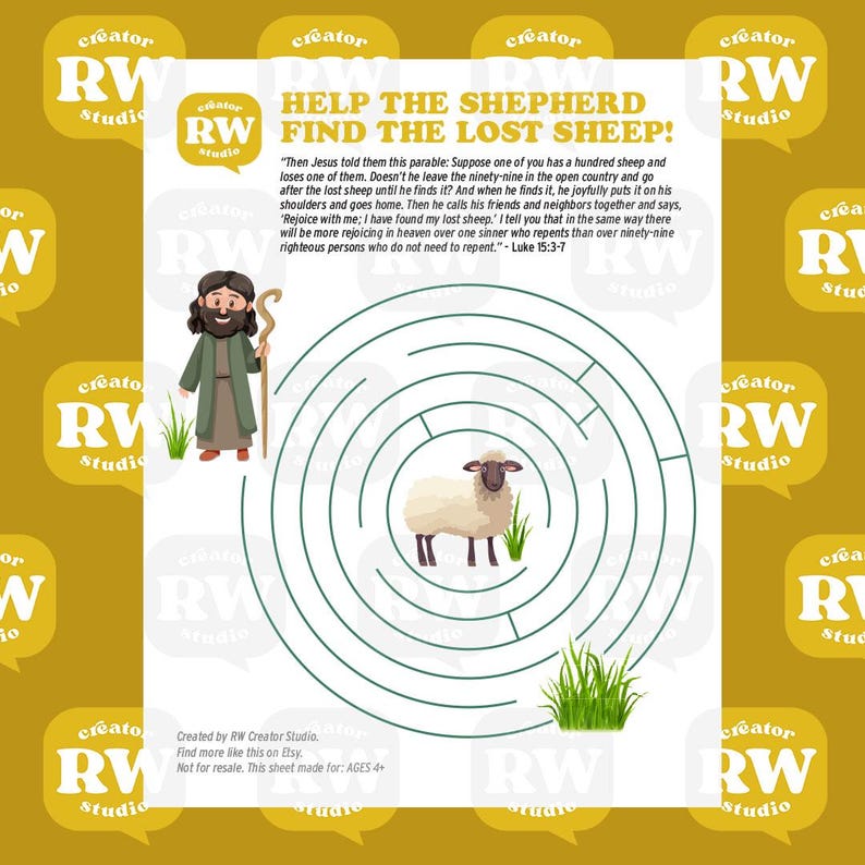 Lost Sheep - Kids Maze Bible Activity Sheet - Digital Download ...